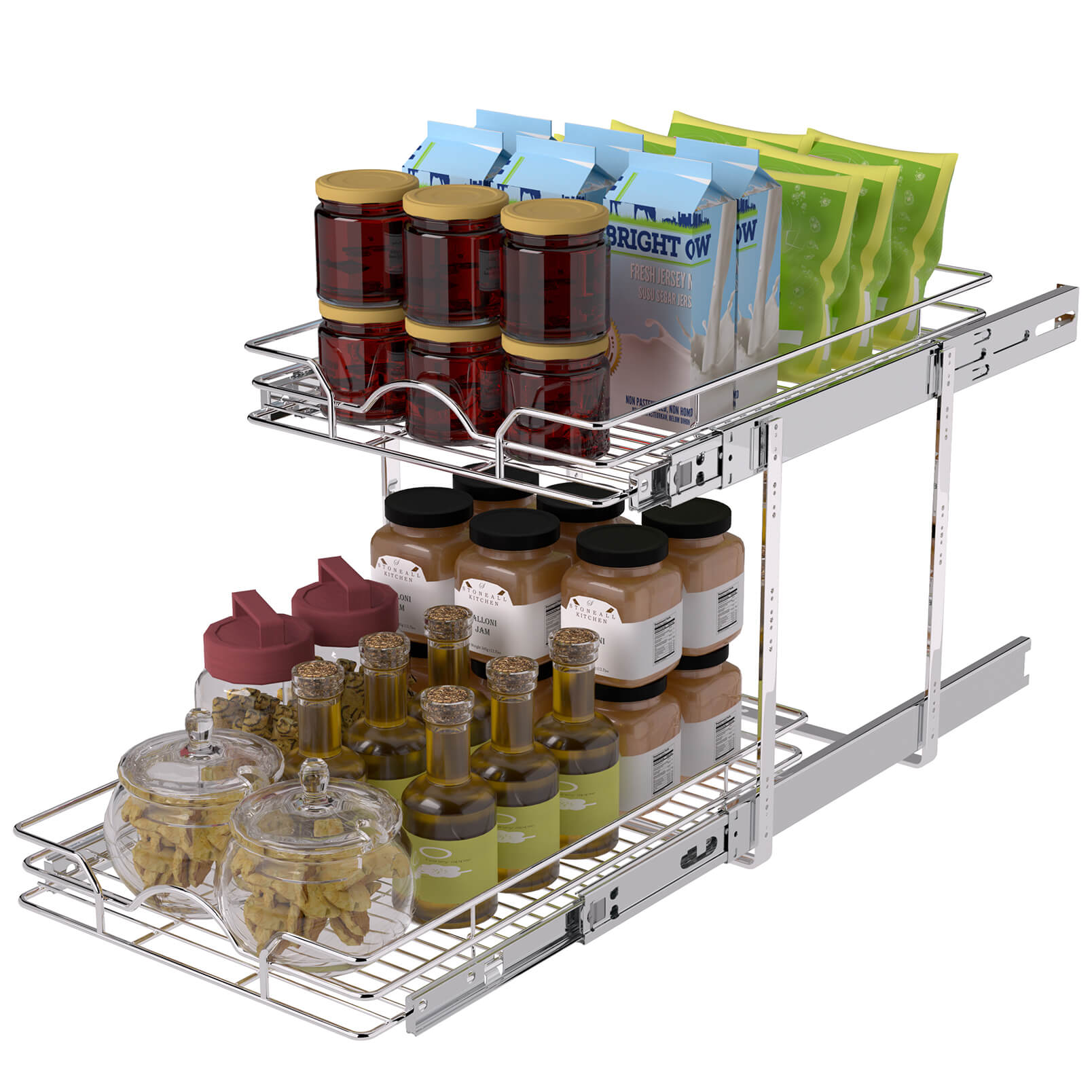OCG 2 Tier Pull Out Cabinet Organizer (15.5" W x 18" D), Pull Out ...