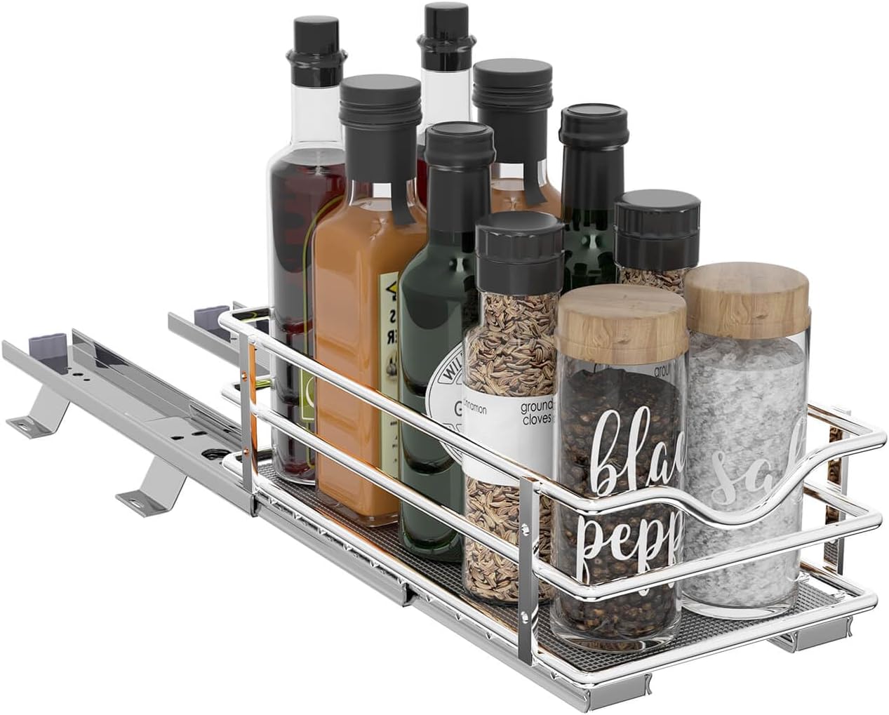 Pull Out Spice Rack Organizer（8.3"W x 10"D x 2.7"H） for Cabinet, Slide ...